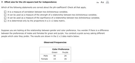 Solved 7 Effect Size For The Chi Square Test For