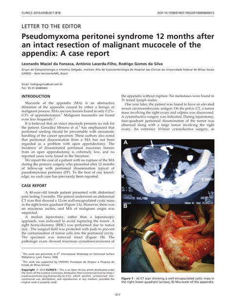 Pdf Pseudomyxoma Peritonei Syndrome 12 Months After An Intact