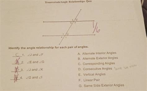 Transversals Angle Relationships Quiz Identify The Angle Relationship For Each Pair Of Ang [math]
