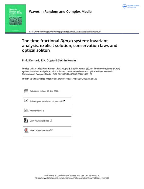 Pdf The Time Fractional D Mn System Invariant Analysis Explicit Solution Conservation