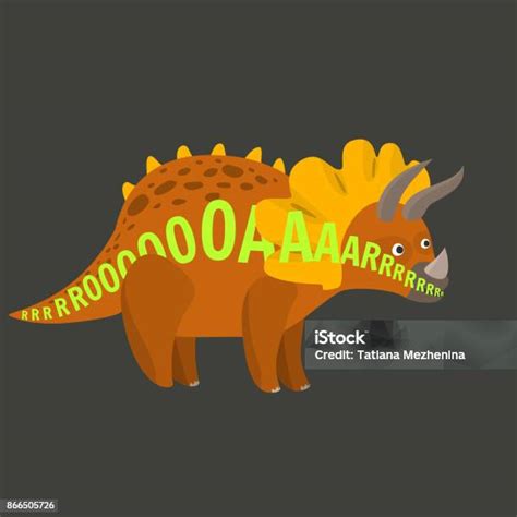 본문 따라 포효 텍스트와 플랫 만화 벡터 트리케라톱스 공룡 갈색에 대한 스톡 벡터 아트 및 기타 이미지 갈색 고대의 고생물학 Istock