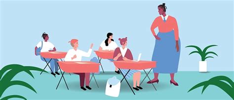 학교에 식물이있는 교실에서 학생들과 함께하는 아프리카 교사 실내 교육이있는 평면 벡터 스톡 일러스트 레이 션 개념에 대한 스톡 벡터 아트 및 기타 이미지 Istock