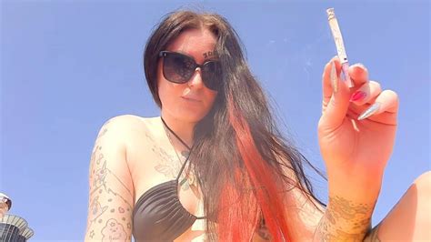 Smoking Fetish Dominatrix Smokes A Cigarette On The Beach Bra Solo Porn Xhamster