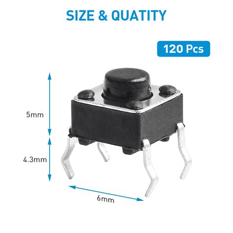 120 Pcs 6 X 6mm X 5mm Momentary Tactile Tact Push Button Switch For Pcb 4 Pin Dip