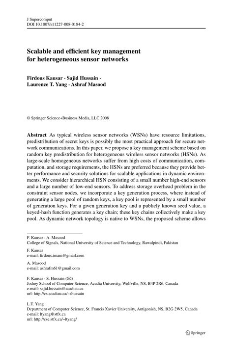 Pdf Scalable And Efficient Key Management For Heterogeneous Sensor