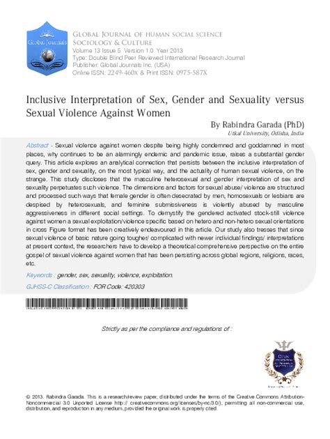 Pdf Inclusive Interpretation Of Sex Gender And Sexuality Versus Sexual Violence Against