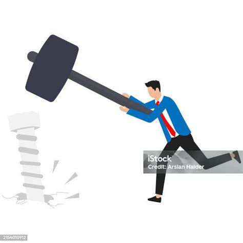 달성할 수 없는 성공과 성급한 행동 무지 문제 무능한 직원 망치와 나사 치기 직장에서의 실수 및 목표 개념 달성 실패 개념에 대한 스톡 벡터 아트 및 기타 이미지 Istock