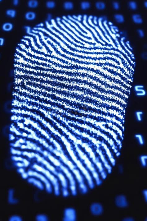Futuristic Fingerprint Identification Digital Pattern On Secure Data Matrix Background Stock