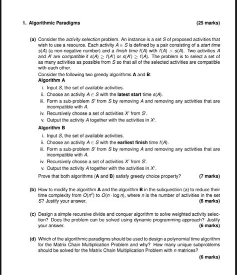 Solved 1 Algorithmic Paradigms 25 Marks A Consider The