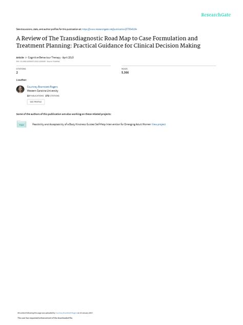 A Review Of The Transdiagnostic Road Map To Case Formulation And