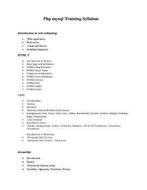 Fillable Online Php Mysql Training Syllabus Fax Email Print PdfFiller