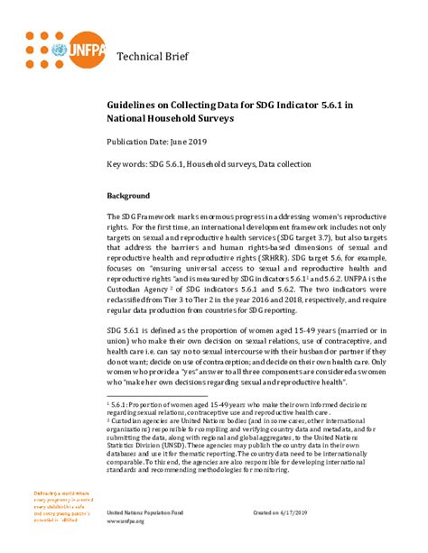 Guidelines On Collecting Data For Sdg Indicator 5 6 1 In National Household Surveys Unfpa