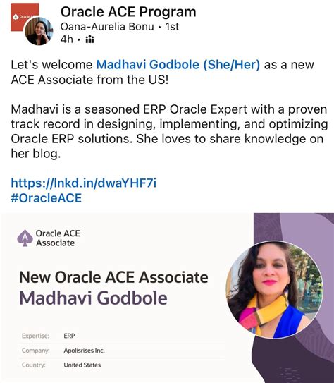 Madhavi Godbole Sheher On Linkedin Oracleaceprogram Erp