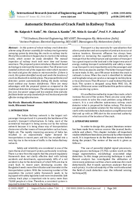 Pdf Experimental Study Of Railway Track Crack Detection Using Arduino
