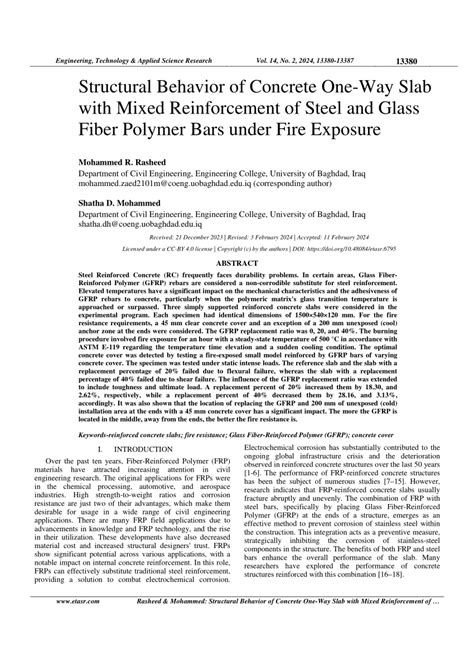 Pdf Structural Behavior Of Concrete One Way Slab With Mixed Reinforcement Of Steel And Glass
