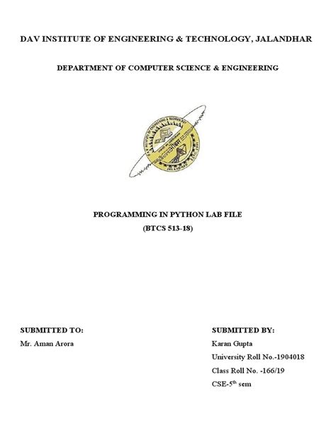 Dav Institute Of Engineering And Technology Jalandhar Pdf Python Programming Language