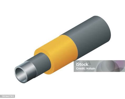 흰색 배경에 격리 절연 에 등색 벡터 일러스트 강파이프 평면 만화 스타일의 절연 아이콘과 현실적인 파이프 단열 폴리에틸렌 폼 커버 튜브 등측투영법에 대한 스톡 벡터 아트 및