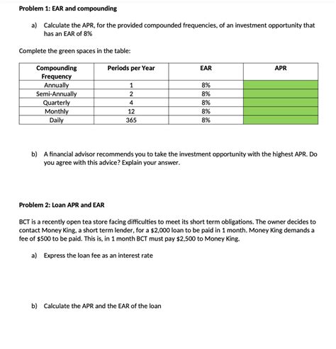 Solved Problem 1 Ear And Compounding A Calculate The Apr