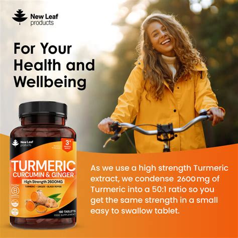 Turmeric Tablets 2600mg Ginger And Black Pepper 180 Capsules Health