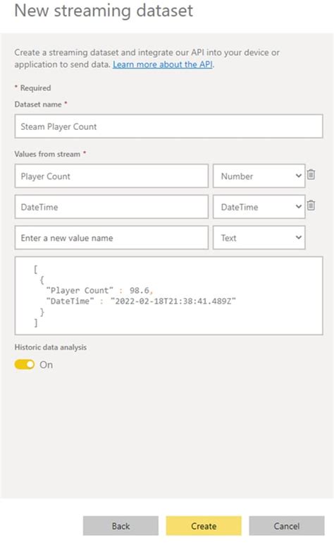 learn about real time streaming datasets in power bi with video games