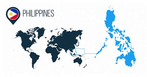 필리핀 지도 플래그와 지도 포인터 또는 핀 세계지도에 위치 하 고 있습니다 인포 그래픽 지도 벡터 일러스트 레이 션 흰색 배경에 고립입니다 0명에 대한 스톡 벡터 아트 및