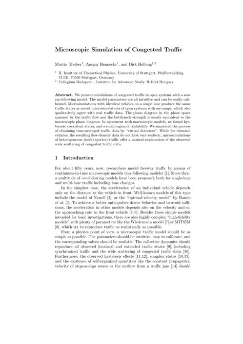 Pdf Microscopic Simulation Of Congested Traffic