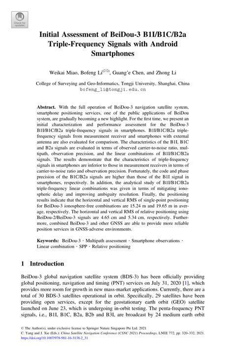 pdf initial assessment of beidou 3 b1i b1c b2a triple frequency