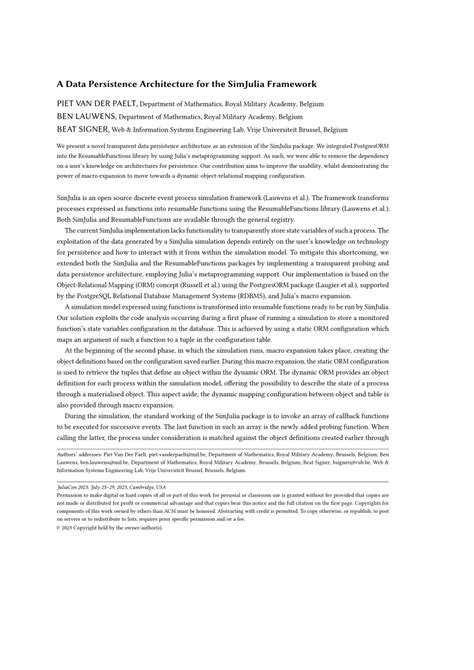 Pdf A Data Persistence Architecture For The Simjulia Framework