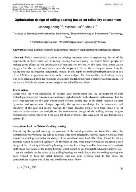 Optimization Design Of Rolling Bearing Based On Reliability Assessment Scientificnet