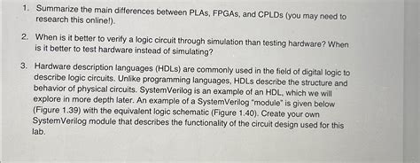Solved Summarize The Main Differences Between Plas Fpgas