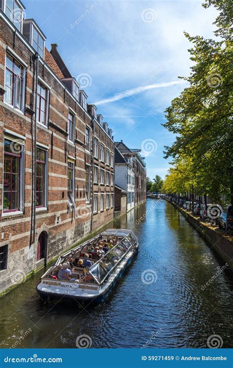 Tourist Canal Boat Delft The Netherlands Editorial Stock Image Image Of Houses Holland 59271459
