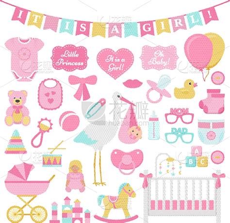 女孩 粉色 可爱的 泰迪熊 请柬 婴儿车 鹳 问候 抵达 散步素材 花瓣网