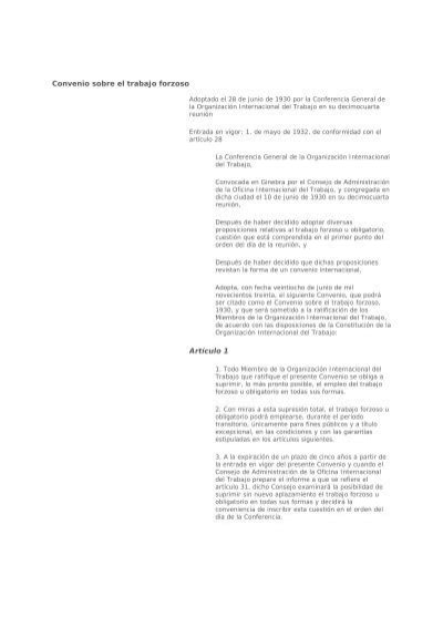 Convenio sobre el trabajo forzoso ArtÃculo 1 Organismo Judicial