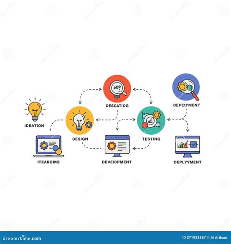 Flowchart Illustrating A Development Process With Labeled Steps And Icons Stages Royalty Free