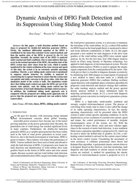 2020 Jiang Dynamic Analysis Of Dfig Fault Detection And Its