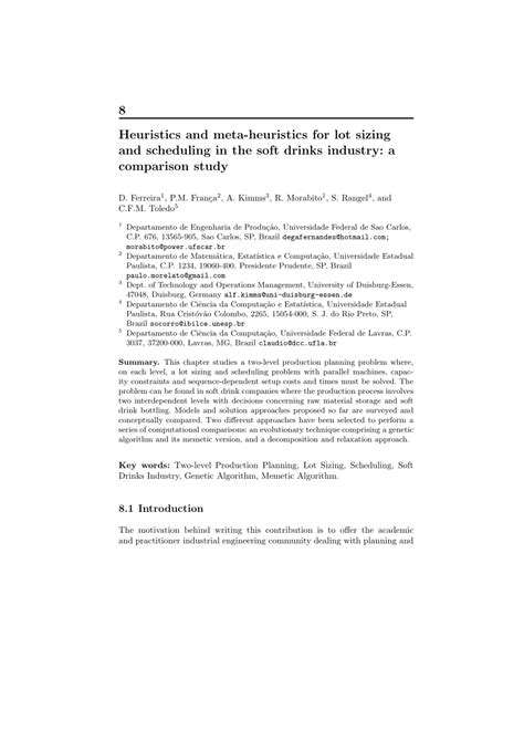 Pdf Heuristics And Meta Heuristics For Lot Sizing And Scheduling In The Soft Drinks Industry