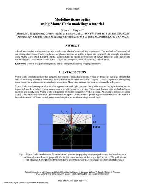 pdf modeling tissue optics using monte carlo modeling a tutorial art no 68540t