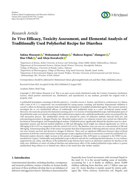 Pdf In Vivo Efficacy Toxicity Assessment And Elemental Analysis Of Traditionally Used