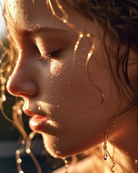 Premium Photo A Girl With Wet Hair And A Light On Her Face
