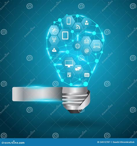 Vector Light Bulb With Technology Business Network Stock Vector Illustration Of Electronics