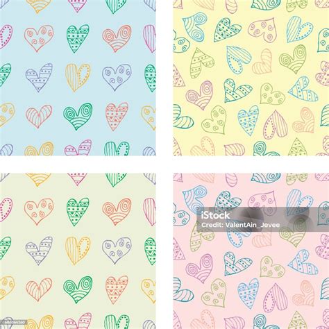 마음으로 원활한 벡터 패턴의 집합입니다 손으로 그린 장식 기호 및 장식 요소와 배경 장식 반복 장식입니다 그래픽 일러스트입니다 사랑 완벽 한 패턴의 시리즈 귀여운에 대한