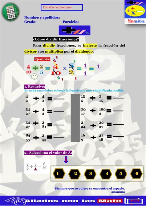 Fracciones Online Exercise For Nivel Medio Live Worksheets