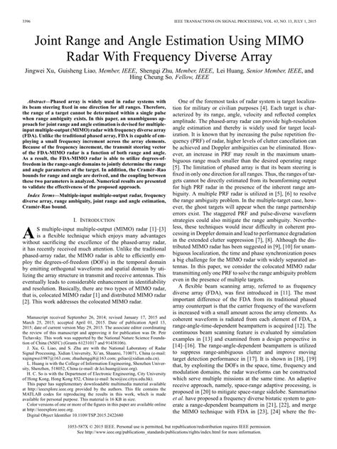 Pdf Joint Range And Angle Estimation Using Mimo Radar With Frequency Diverse Array