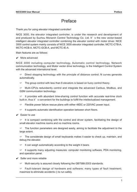 Nice3000 Elevator Integrated Controller User Manual Manualzz