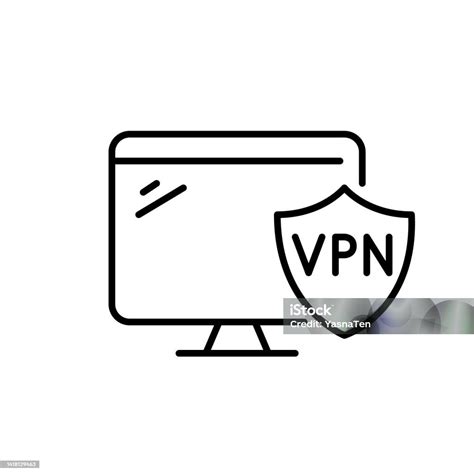 데스크톱 컴퓨터에서 보안 및 개인 Vpn 연결 픽셀 완벽한 편집 가능한 획선 아이콘 Vpn에 대한 스톡 벡터 아트 및 기타
