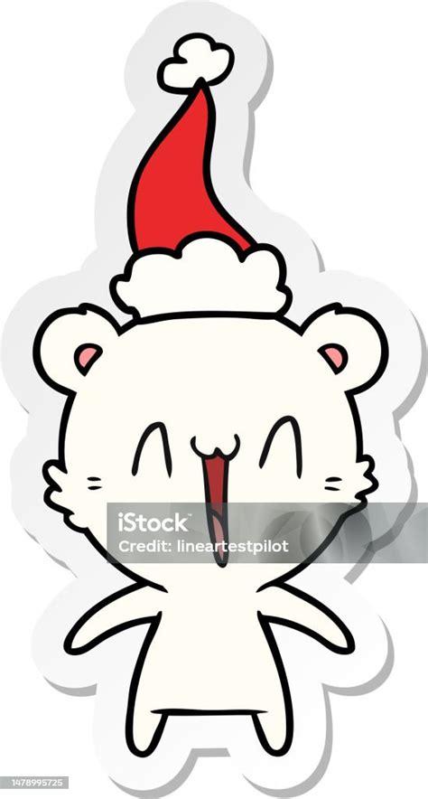행복 한 북극곰 손으로 그린 스티커 만화 산타 모자를 쓰고 곰에 대한 스톡 벡터 아트 및 기타 이미지 곰 극지 기후 낙서 드로잉 Istock