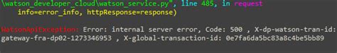 Natural Language Understanding Internal Server Error Code 500