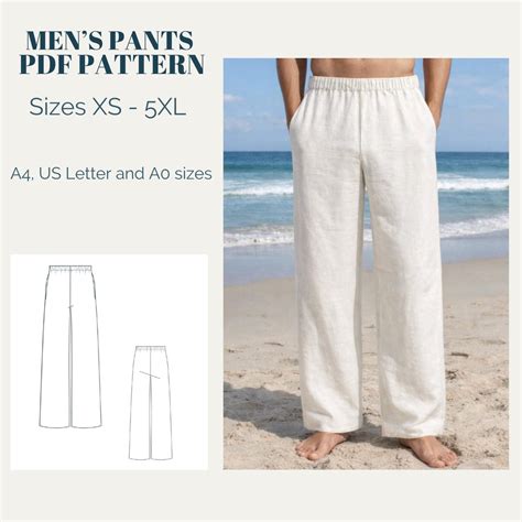 Men Wide Leg Linen Pants Sewing Pattern Xs 5xl Digital Download Etsy
