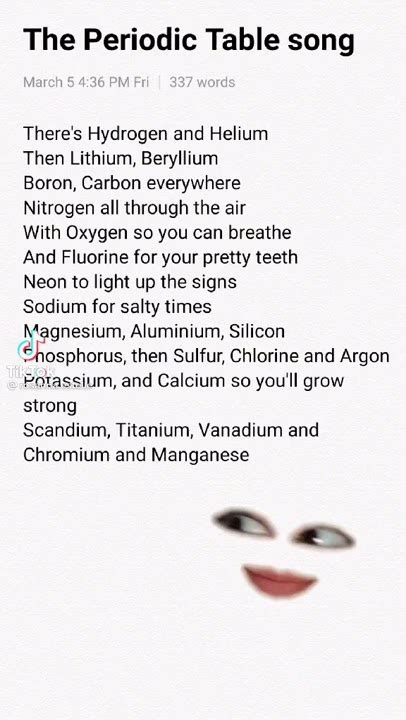 Free Printable Periodic Table Lyrics Download Free Printable Periodic Table Lyrics Png Images