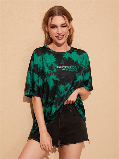 Drop Shoulder Letter Graphic Tie Dye Tee